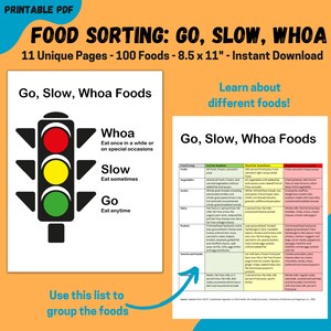 Food Group Sorting Go Slow Whoa Food Sorting Nutrition - Etsy Canada