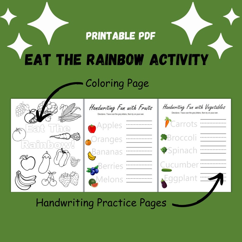 Eat the Rainbow, Nutrition Activity Food Worksheets Instant Download ...