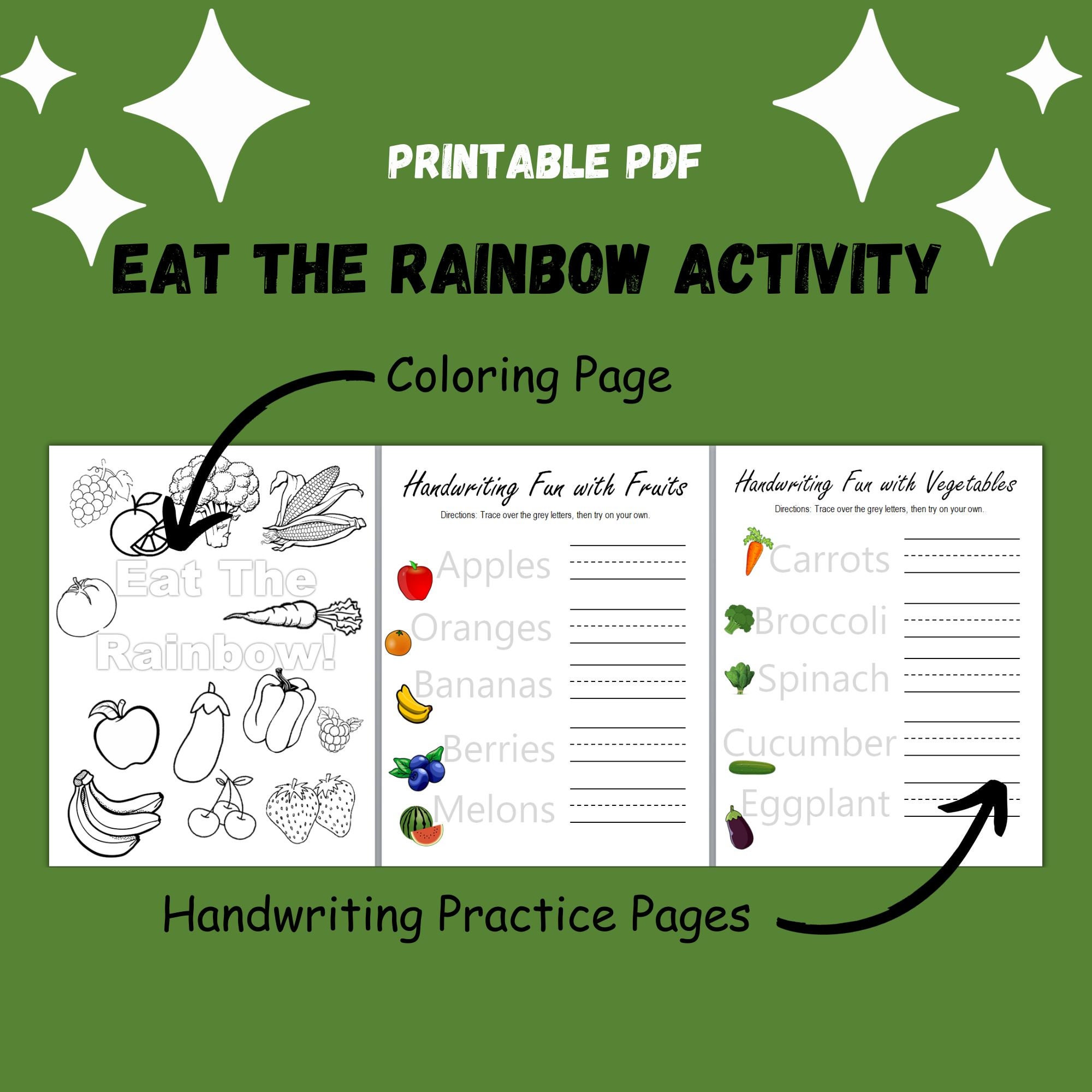 Eat the Rainbow, Nutrition Activity Food Worksheets Instant Download ...