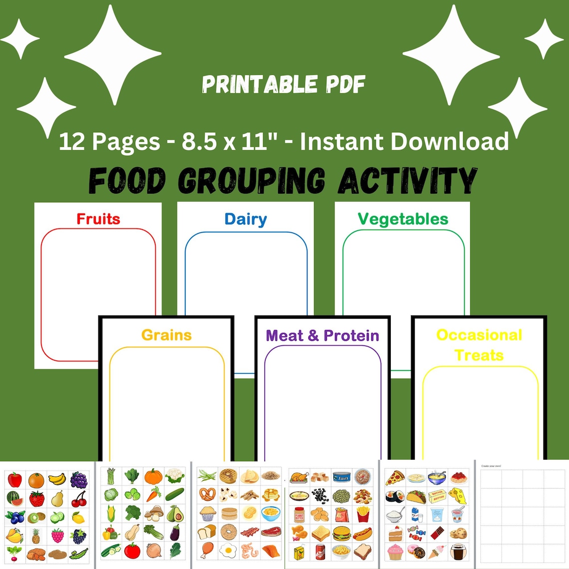 Food Group Sorting, Nutrition Activity for Kids, Healthy Eating, Five ...