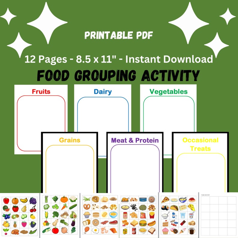 Food Group Sorting, Nutrition Activity for Kids, Healthy Eating, Five ...
