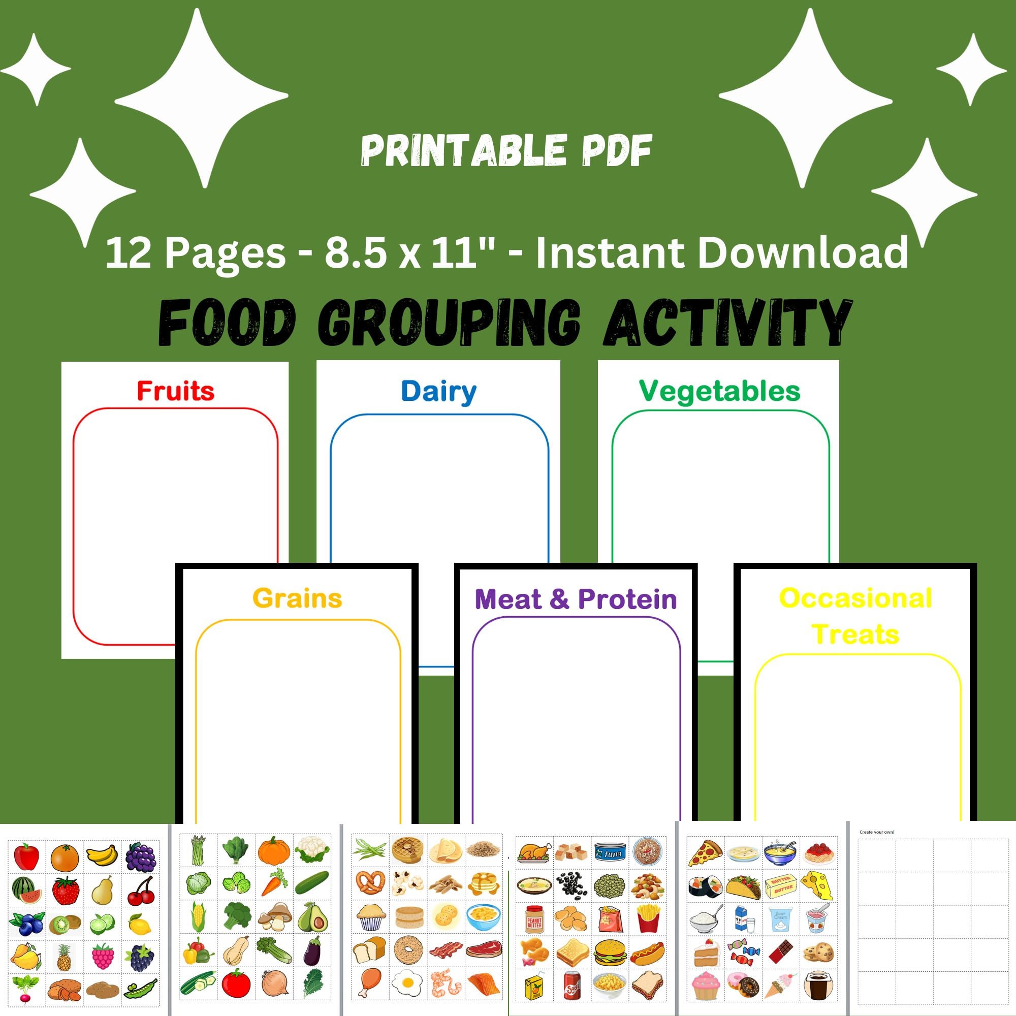 Food Group Sorting, Nutrition Activity for Kids, Healthy Eating, Five ...