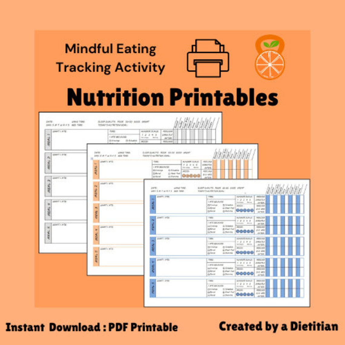 Mindful Eating Journal Printable PDF, Meal Tracker, Health and Wellness ...