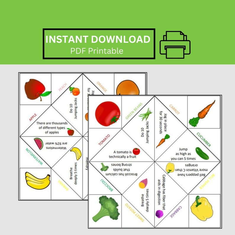 Eat the Rainbow Fortune Tellers Printable, Activity for Kids, Nutrition ...