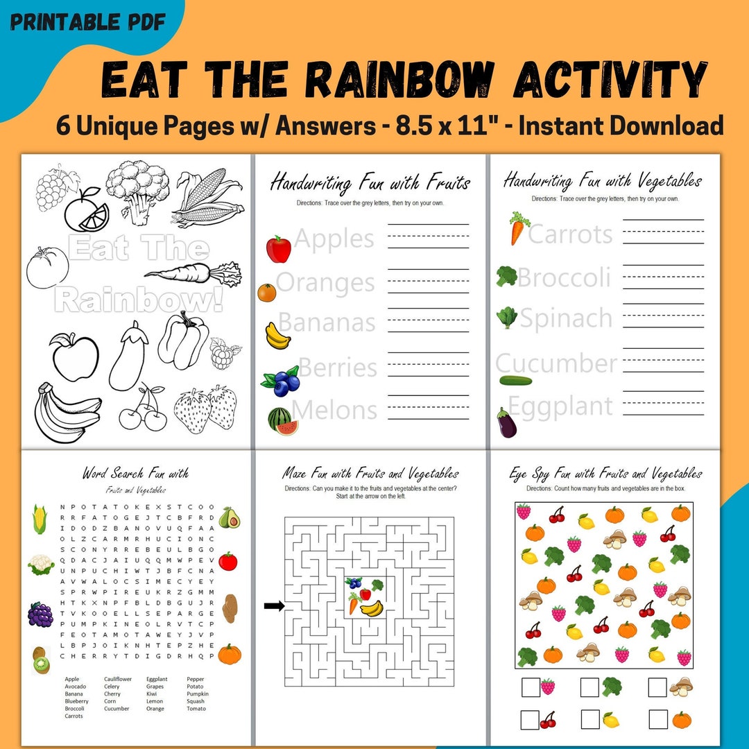Eat the Rainbow Nutrition Activity Food Worksheets Instant - Etsy