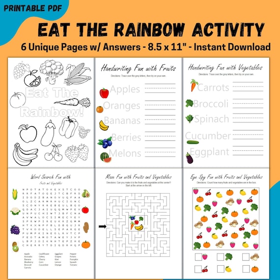 Eat the Rainbow Nutrition Activity Food Worksheets Instant | Etsy Australia