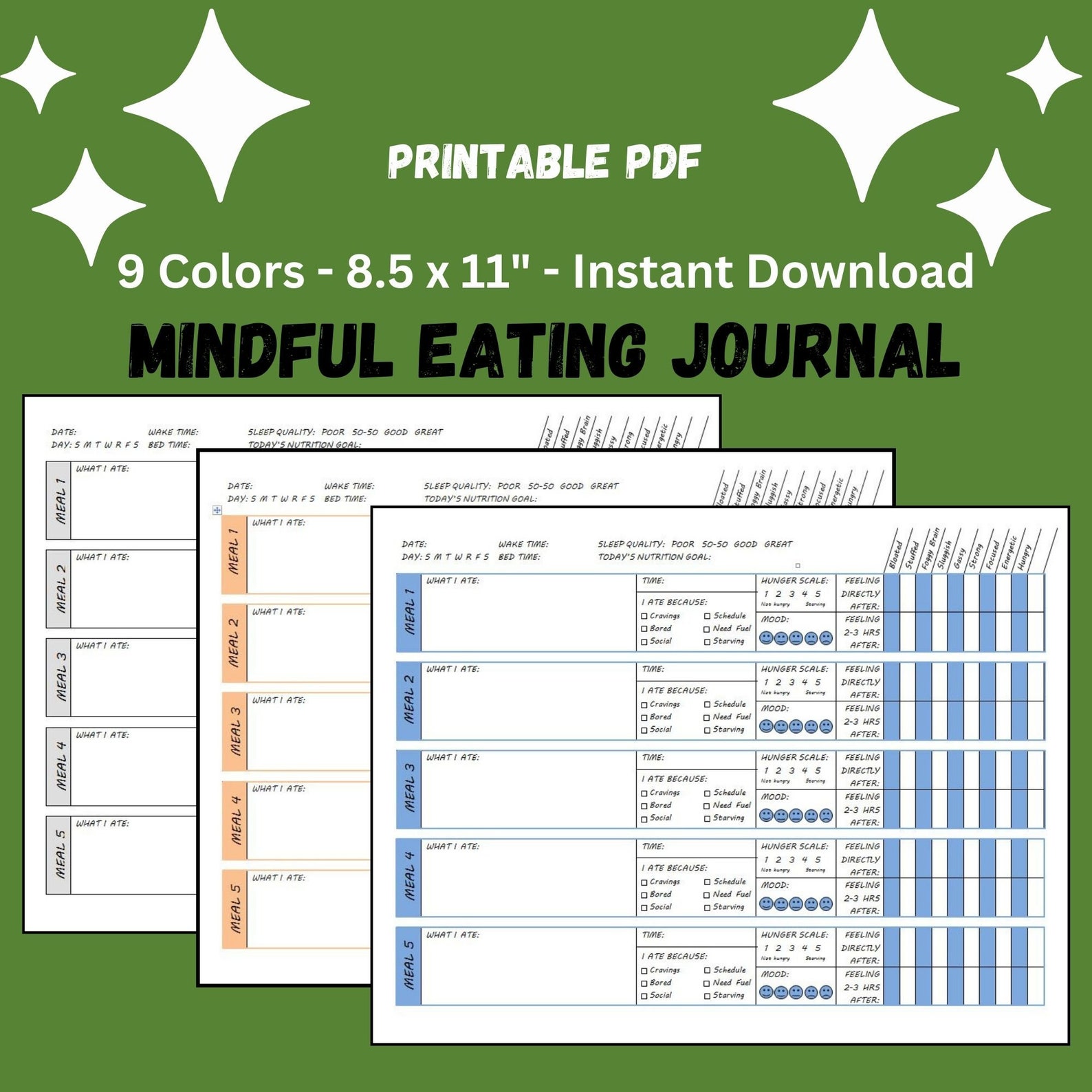 Mindful Eating Journal Printable PDF, Meal Tracker, Health and Wellness ...