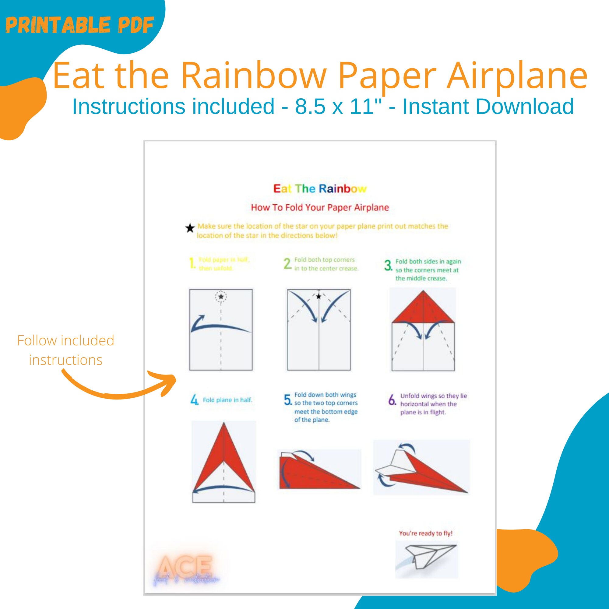 Eat the Rainbow Paper Airplane Printable Paper Airplane - Etsy