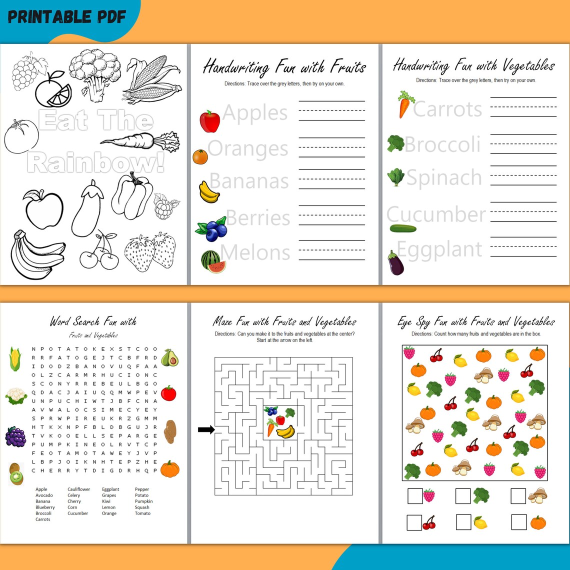 Eat the Rainbow Nutrition Activity Food Worksheets Instant - Etsy