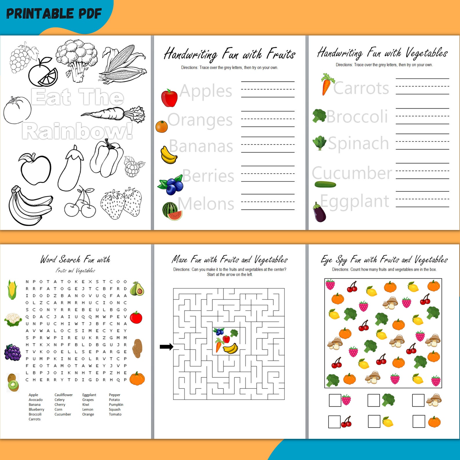 Eat the Rainbow Nutrition Activity Food Worksheets Instant - Etsy