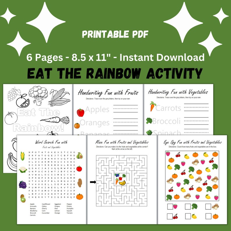 Eat the Rainbow, Nutrition Activity Food Worksheets Instant Download ...