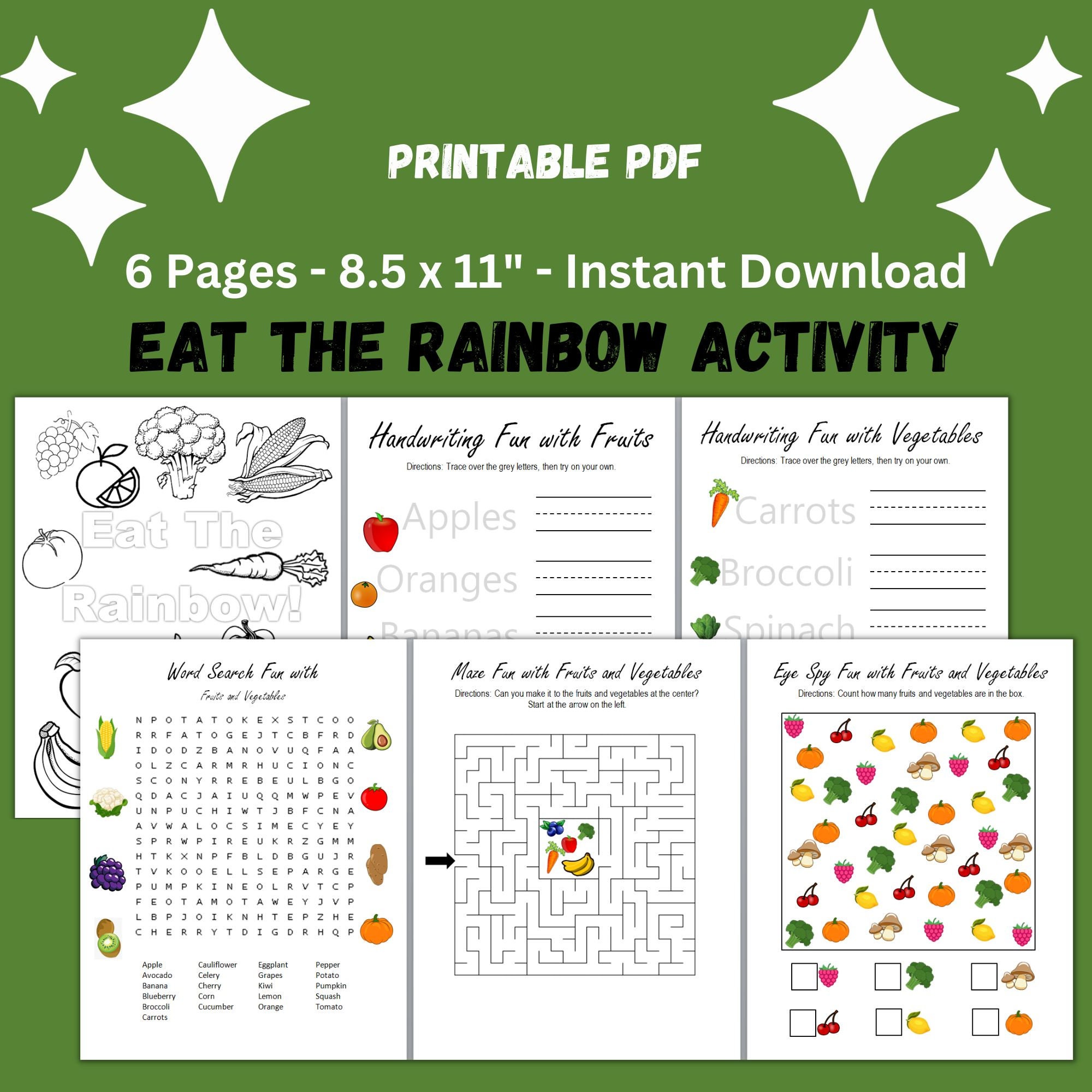 Eat the Rainbow, Nutrition Activity Food Worksheets Instant Download ...