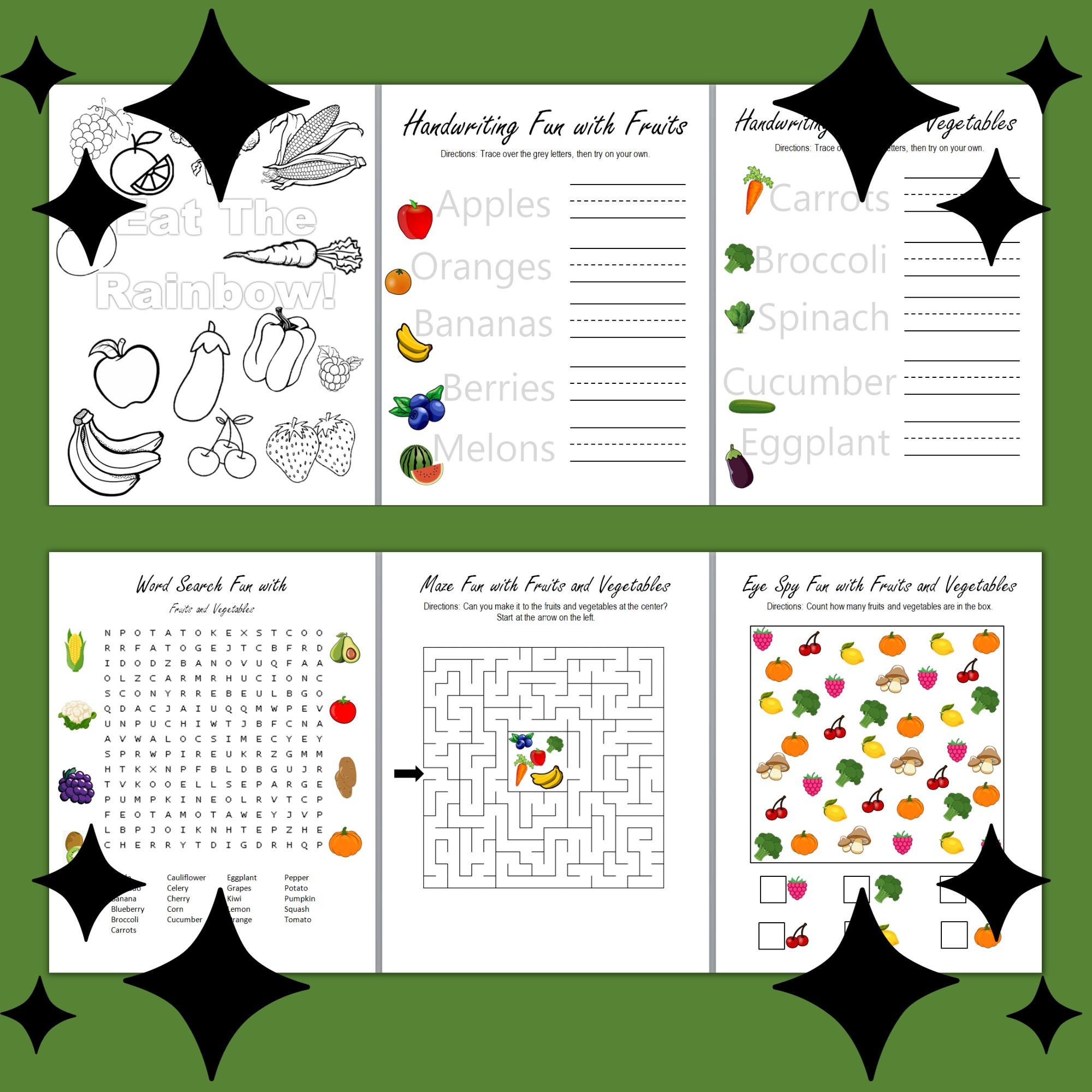 Eat the Rainbow, Nutrition Activity Food Worksheets Instant Download ...