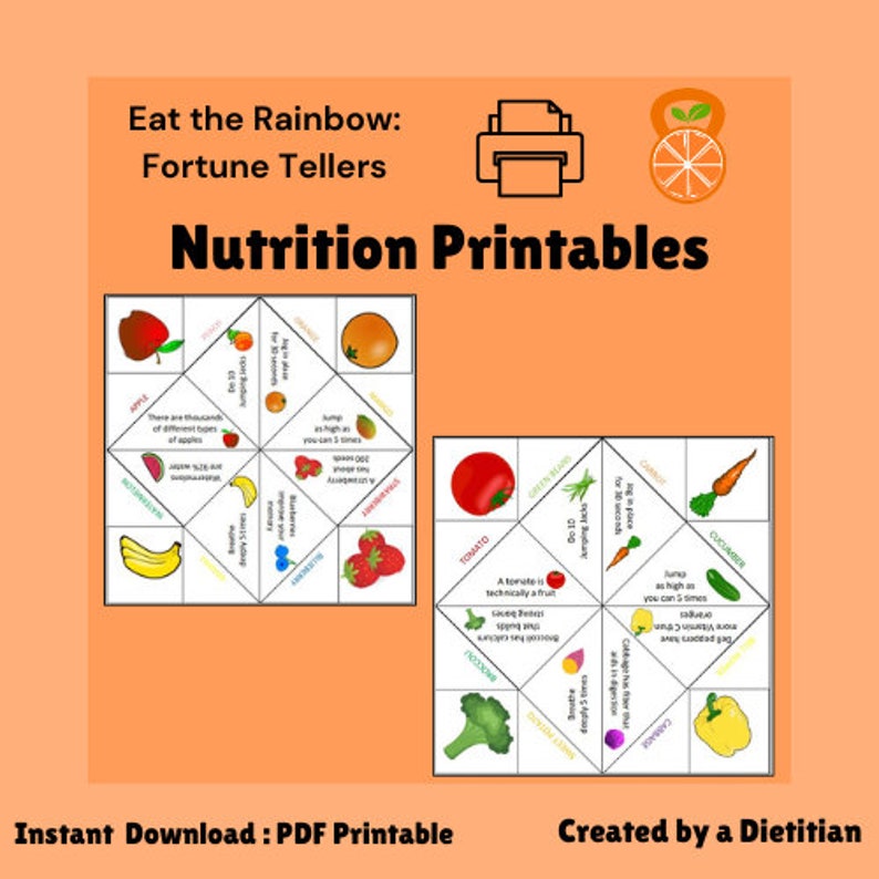 Eat the Rainbow Fortune Teller Printables: Kids Nutrition Activity (PDF ...