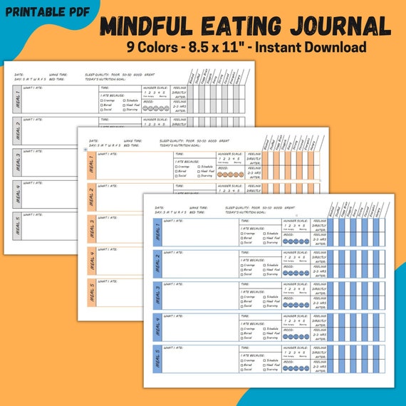 Mindful Eating Journal Printable PDF Meal Tracker Health and - Etsy