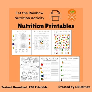 Eat the Rainbow, Nutrition Activity Food Worksheets Instant Download ...