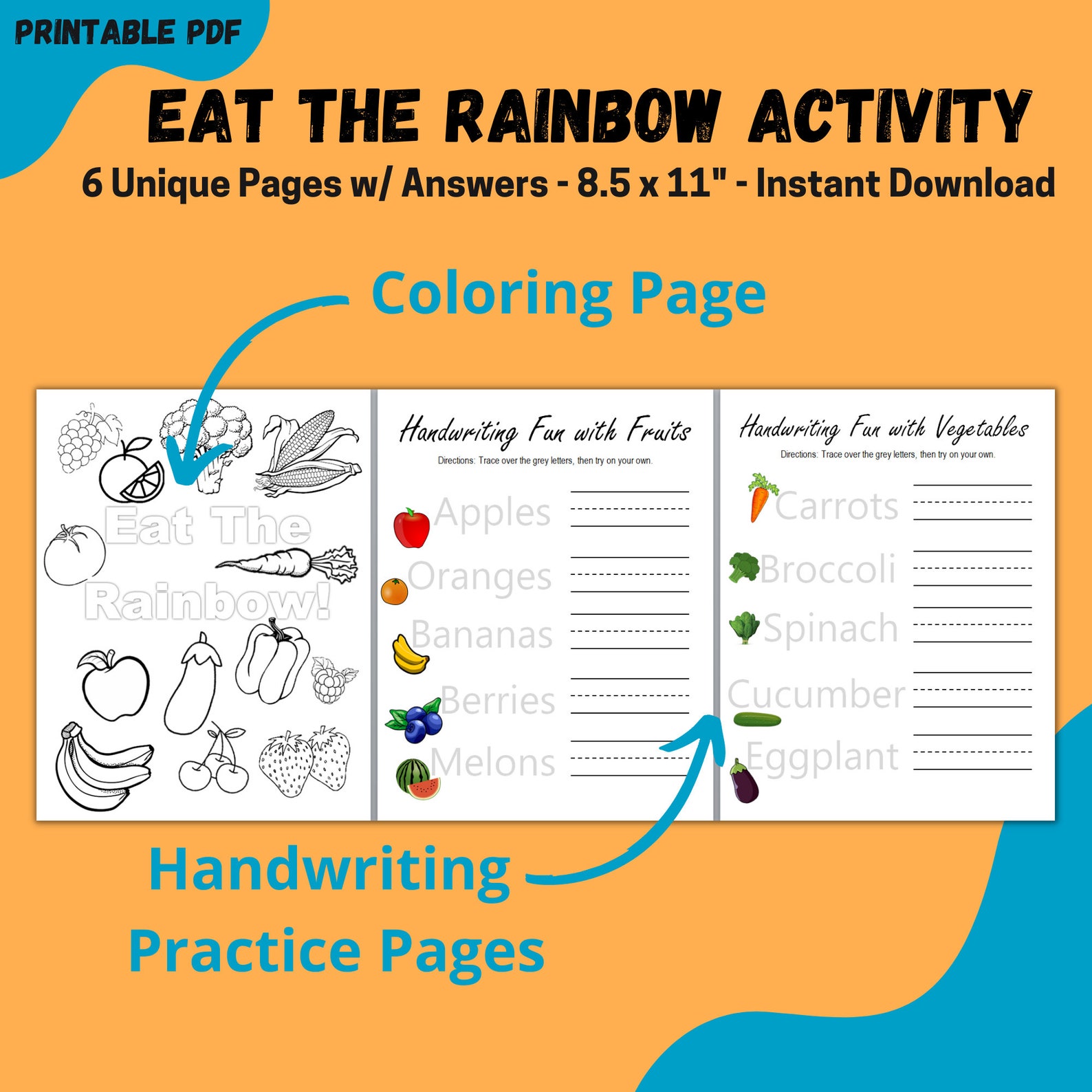 Eat the Rainbow Nutrition Activity Food Worksheets Instant | Etsy