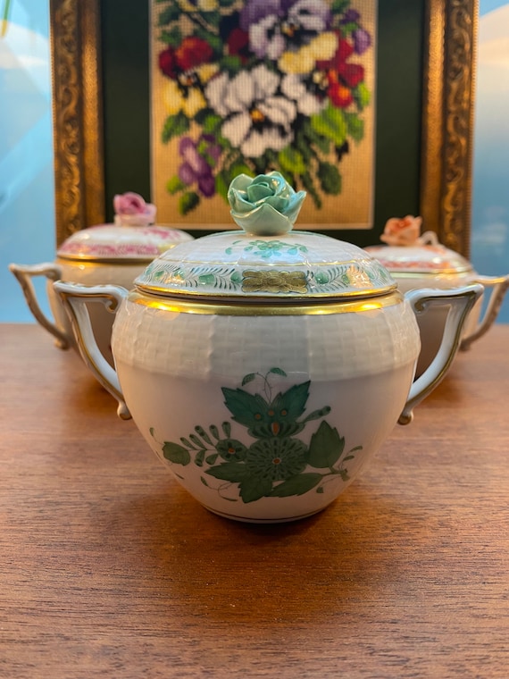 Herend Porcelain Bonbonier with Lid, Fishnet Blue Bor… - Gem