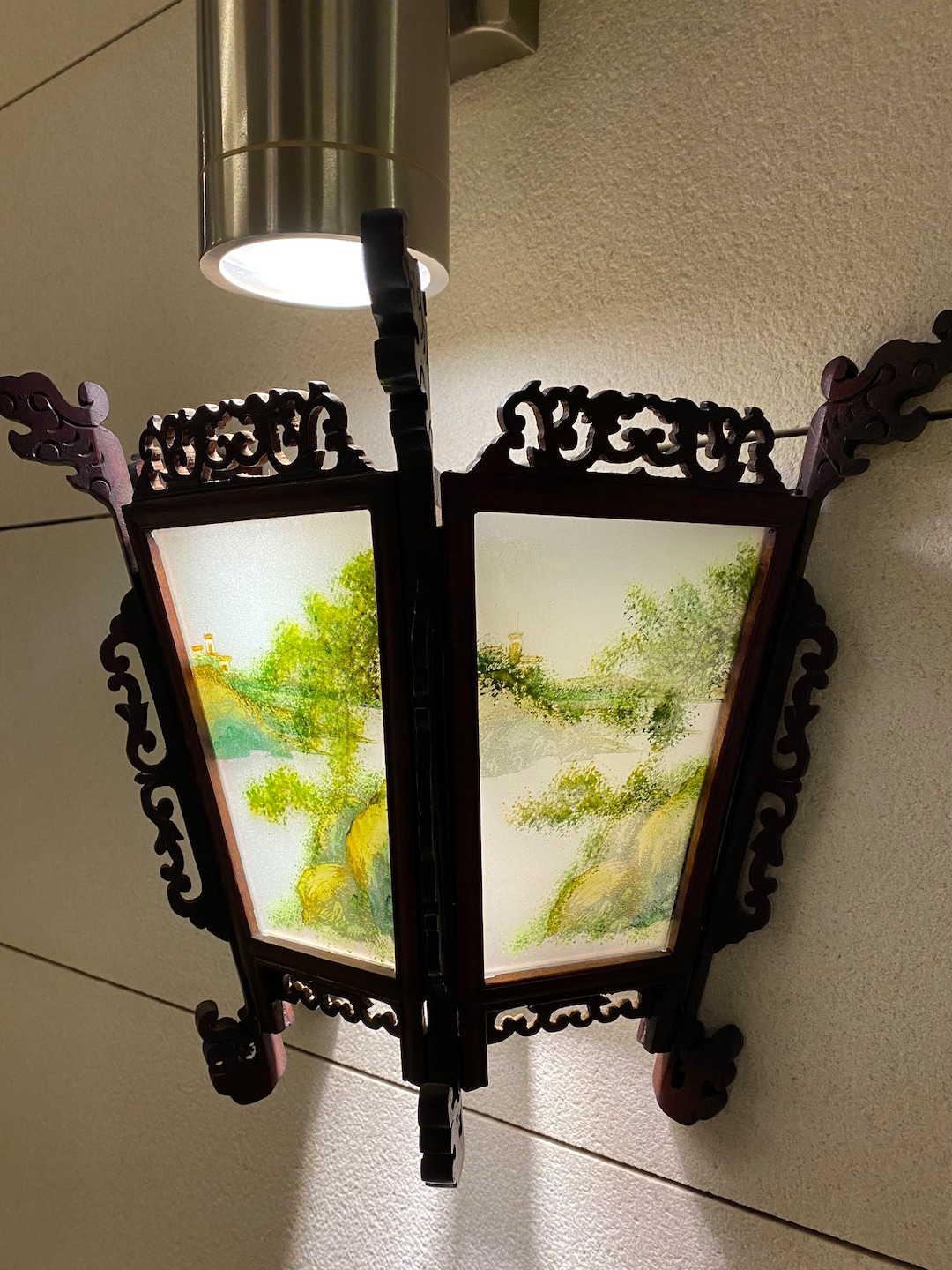 Asian Wall Sconce, Wall Decor, Wood and Glass Wall Sconce, Handmade and ...