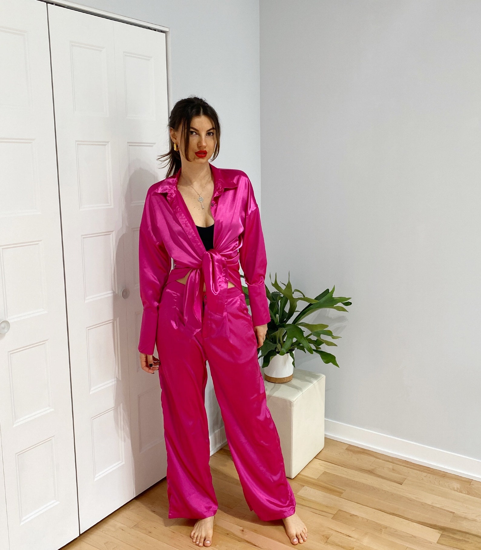 Satin Pajamas Set Silky Women Pyjamas Summer Outfit Lingerie Set Women ...