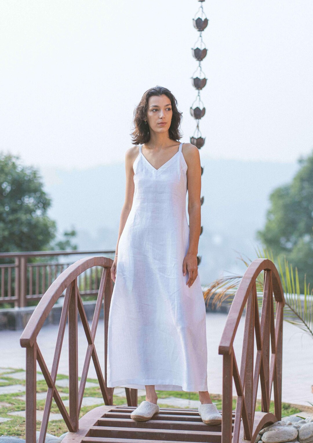 White Linen Slip Dress – Long Midi Dress With Straps | Minimalist ...