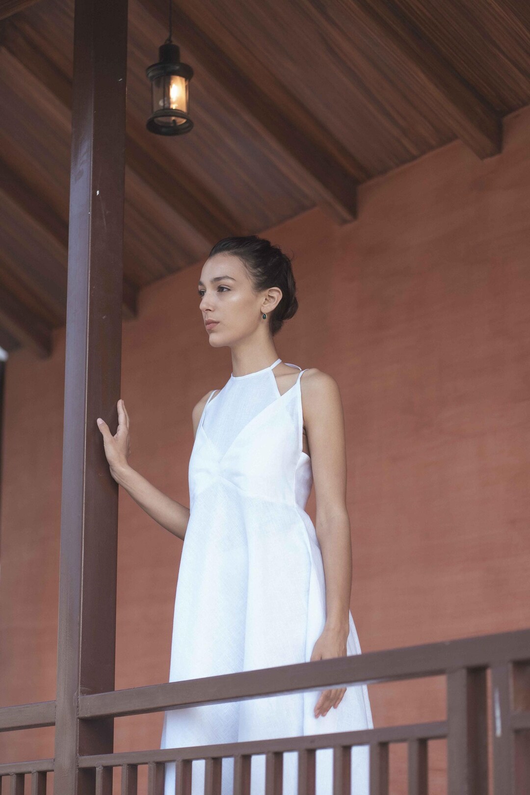 White Linen Dress, White Linen Gown, Long Sleeves Less Dress, Linen ...