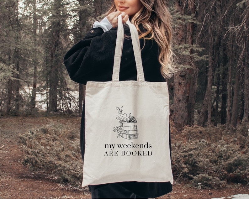 My Weekends Are Booked Canvas Tote Bag | Gift for Readers, Book Bag ...