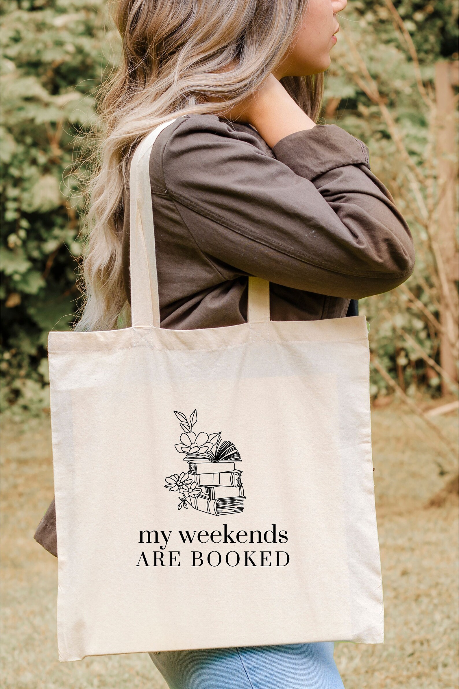 My Weekends Are Booked Canvas Tote Bag | Gift for Readers, Book Bag ...