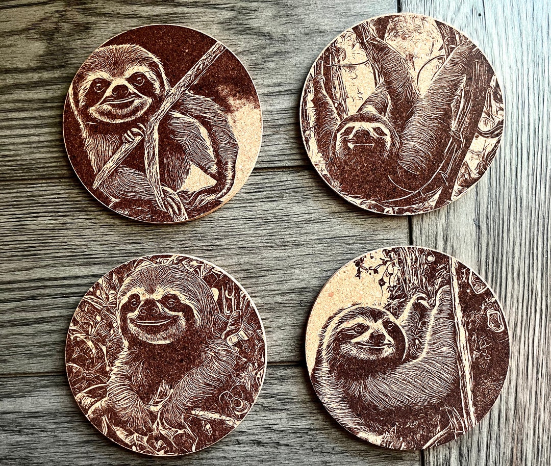 Sloth Cork Coasters – Set of 4 – Cute Sloth Decor – Animal Lover Gift ...