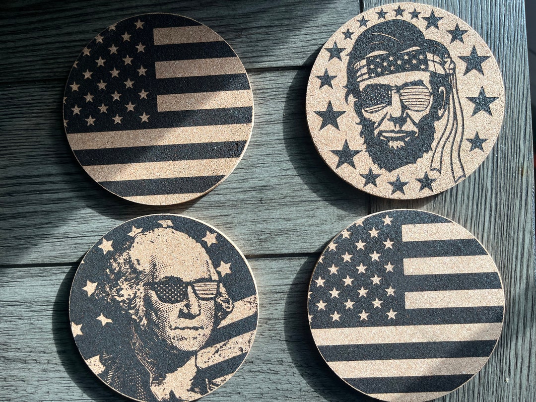 George Washington and Abraham Lincoln Cork Coaster Set of 4, Patriotic ...