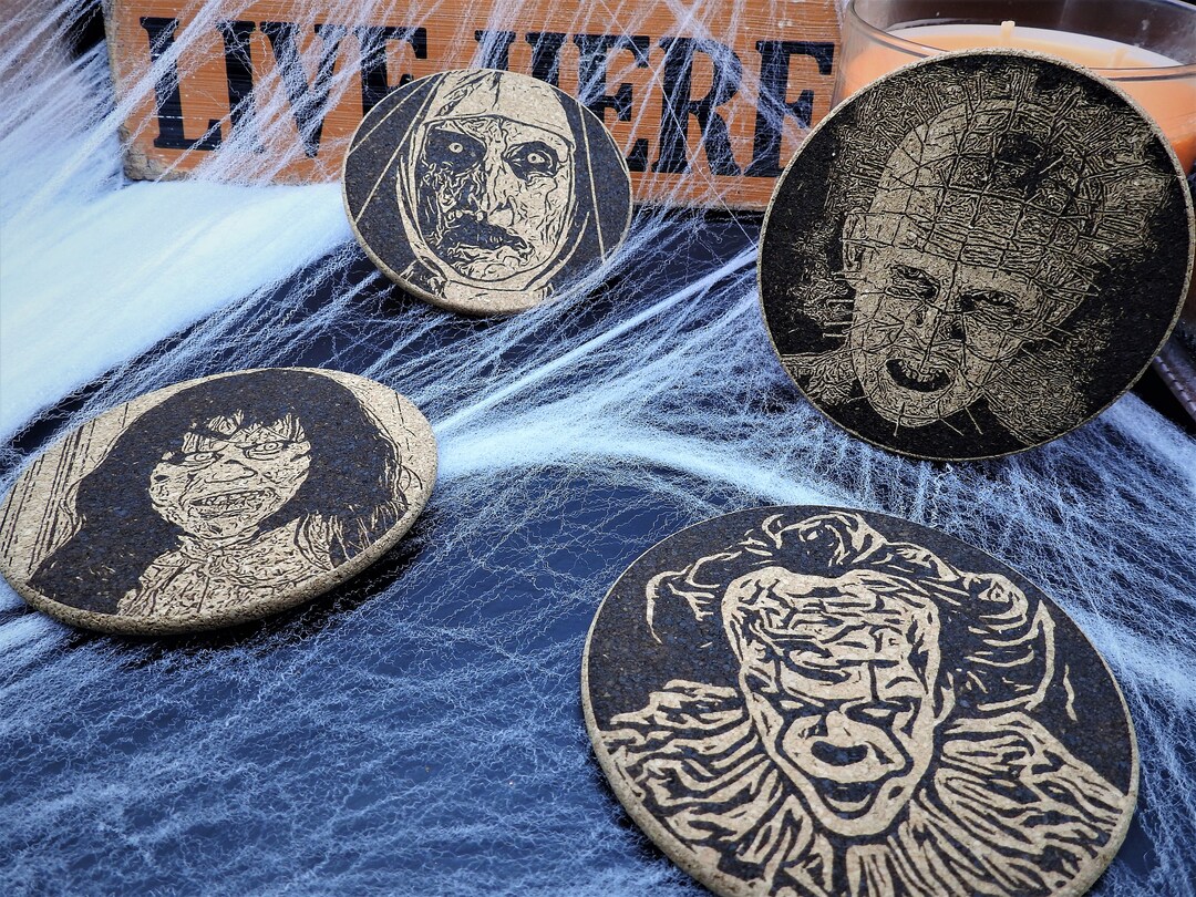 Monster Coaster Set 3, Horror Cork Coasters , Bar Spooky Decor, Valak ...