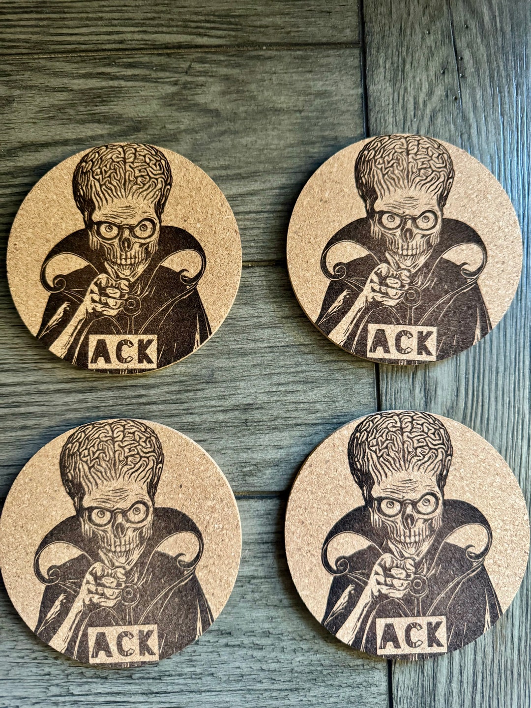 Mars Attacks Cork Coaster Set, Alien Cork Coasters , Bar and Drink ...