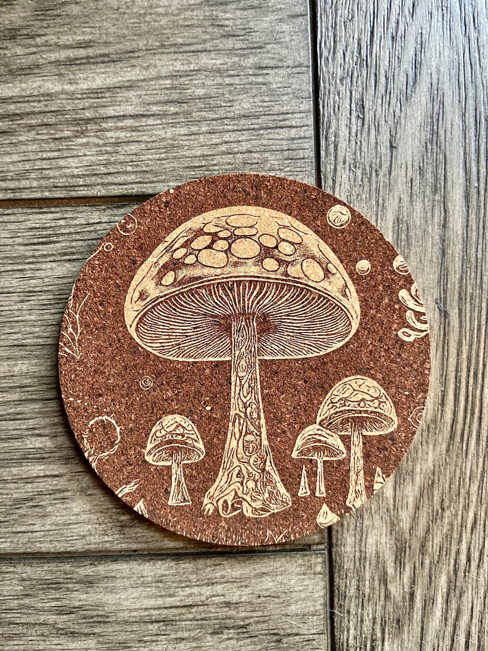Mushroom Cork Coasters – Set of 6 | Laser Engraved Fungi Art | Earthy ...