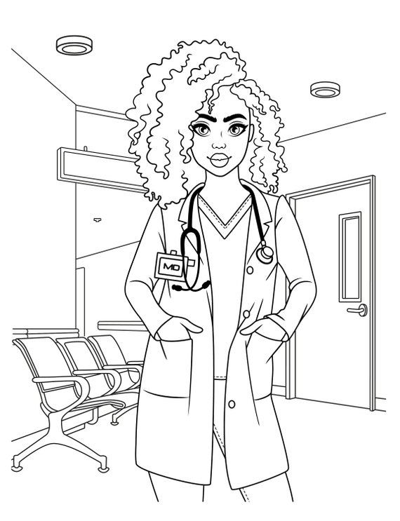 Doctor Coloring Page Career Day Activity Girl Power - Etsy