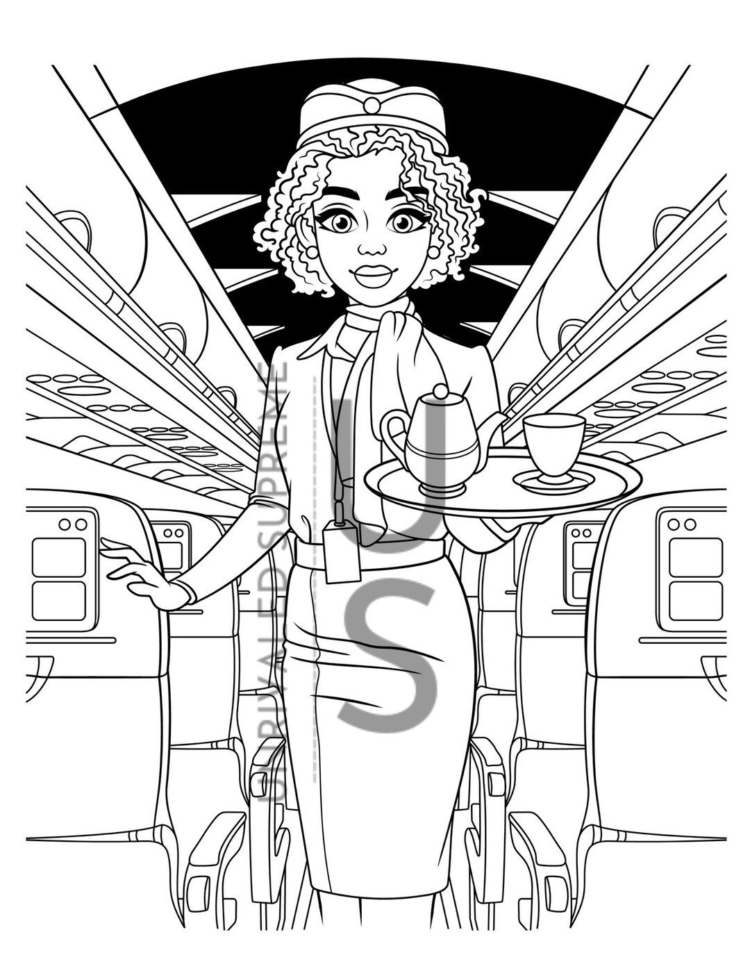 Buy Flight Attendant Coloring Page Kids Coloring Page Kids Coloring ...