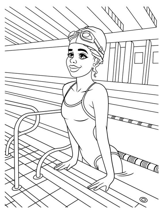 Swimmer Coloring Page Coloring Page PDF Coloring Lover | Etsy