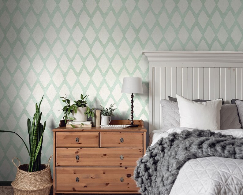Minimal Harlequin Pattern Wallpaper, Peel and Stick, Soft Green ...