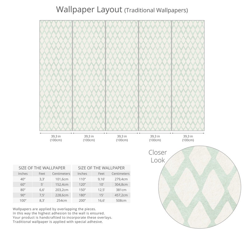 Minimal Harlequin Pattern Wallpaper, Peel and Stick, Soft Green ...