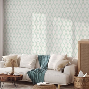 Minimal Harlequin Pattern Wallpaper, Peel and Stick, Soft Green ...