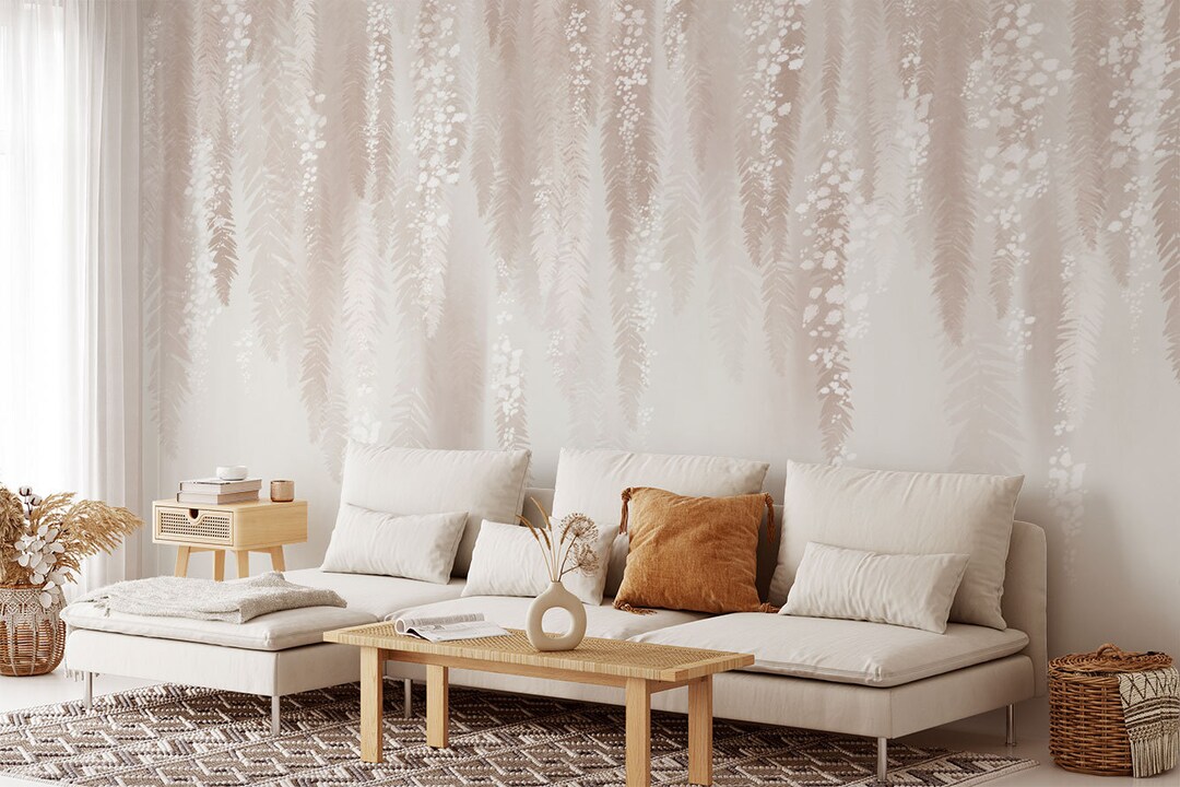 Delicate Hanging Acacia Blossoms Wallpaper, Peel and Stick, Neutral ...
