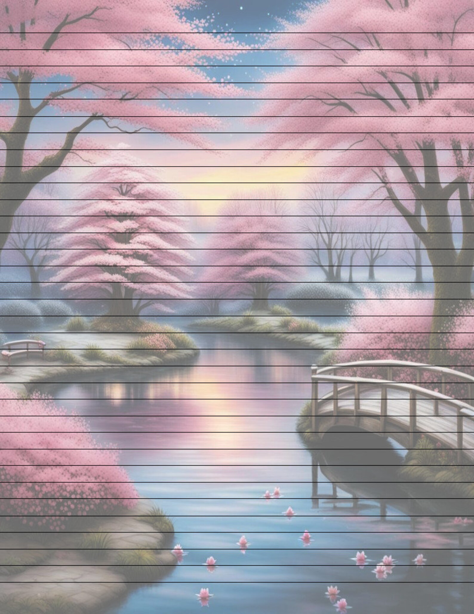 Cherry Blossom Stationery Set, Printable PDF, Lined and Blank Sets ...