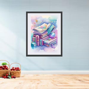 Watercolor Books Printable Poster, Digital Artwork, DIY Home Decor ...