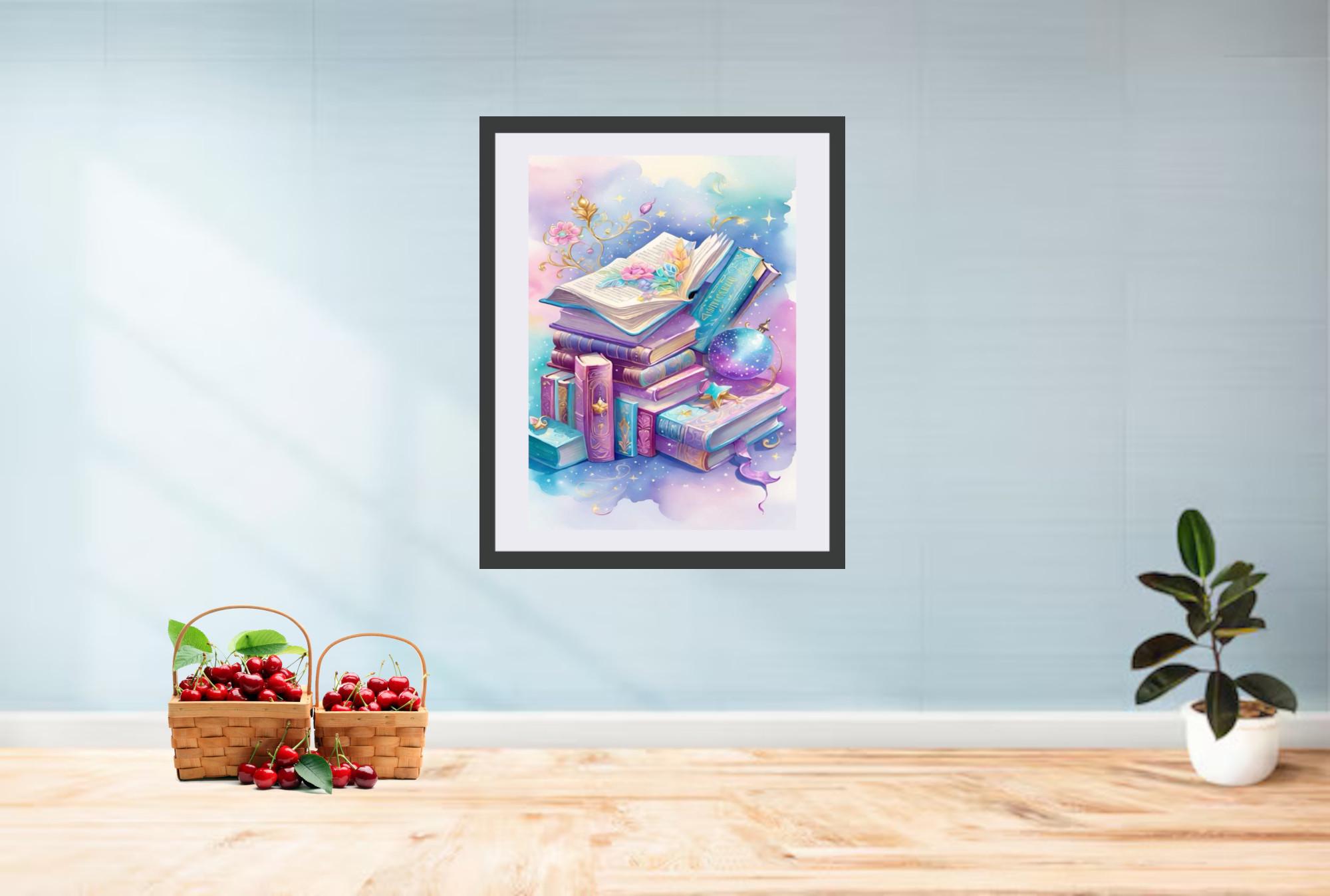 Watercolor Books Printable Poster, Digital Artwork, DIY Home Decor ...