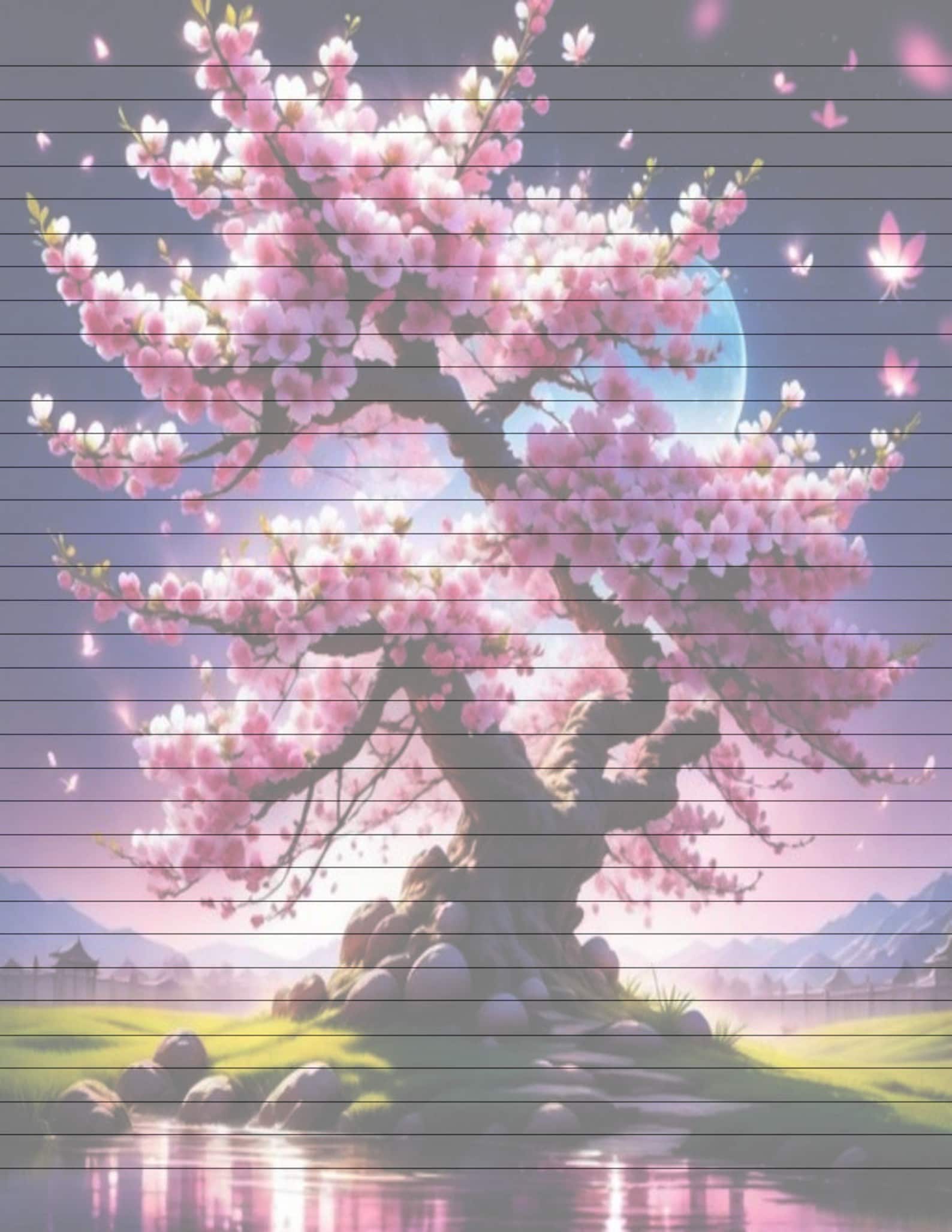 Cherry Blossom Stationery Set, Printable PDF, Lined and Blank Sets ...