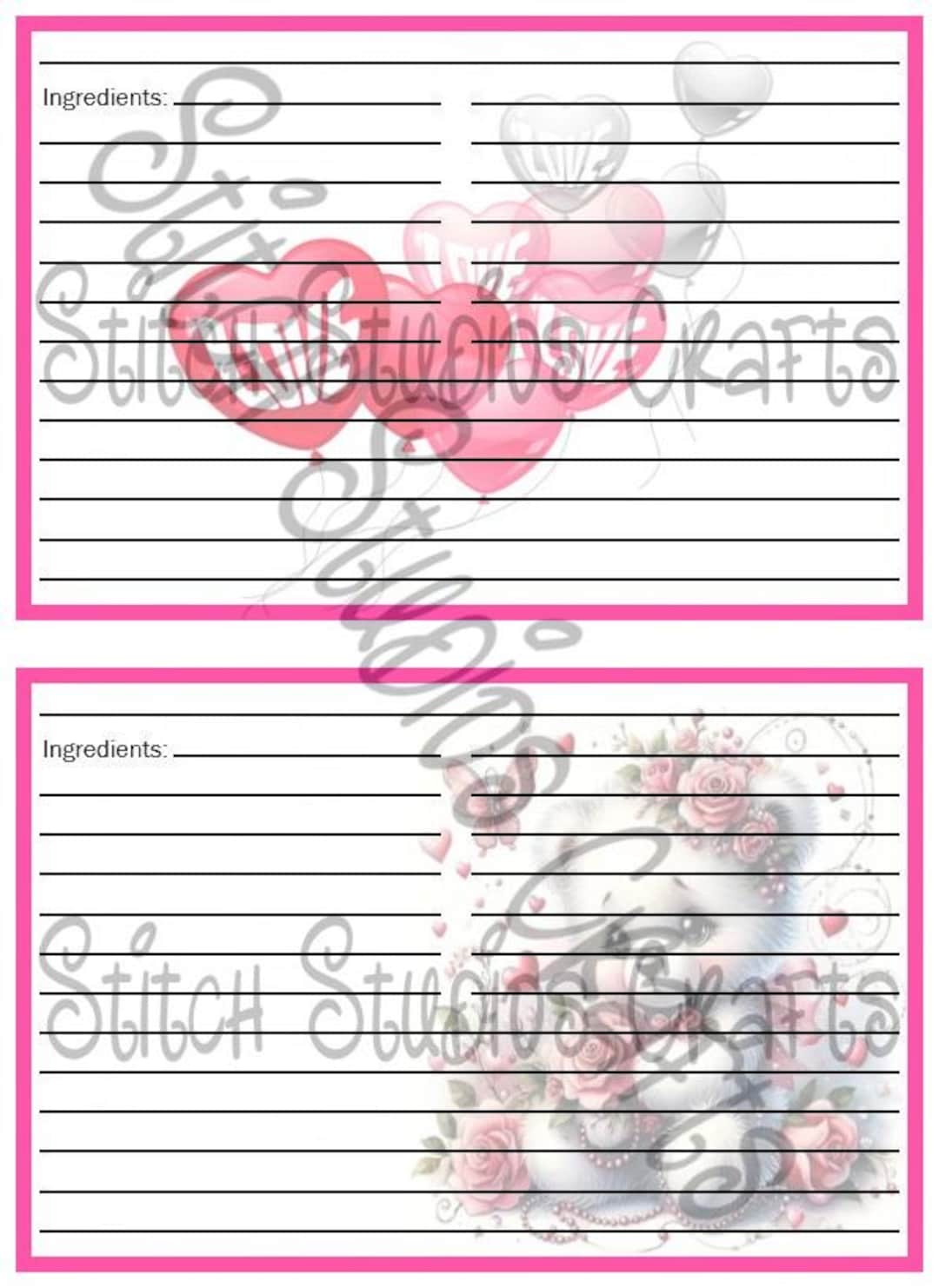 Valentine Themed Printable Recipe Cards Set - Etsy