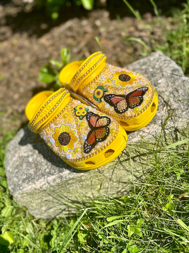 Yellow Sunflower Butterfly Custom Bedazzled Crocs - Etsy