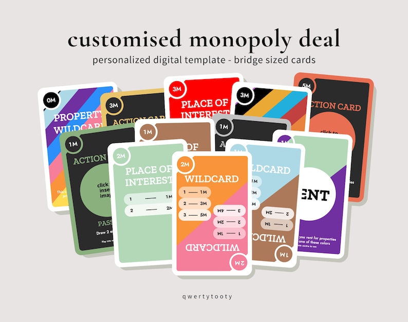 Custom Monopoly Deal, Family Playing Card, Instant Download, Card Game ...