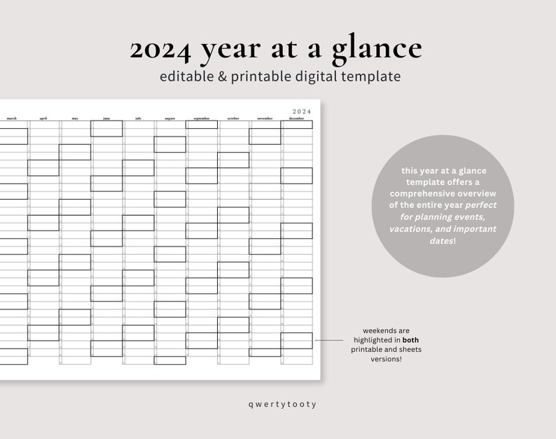 Printable Yearly Planner Calendar 2024, Minimalist Productivity Planner ...
