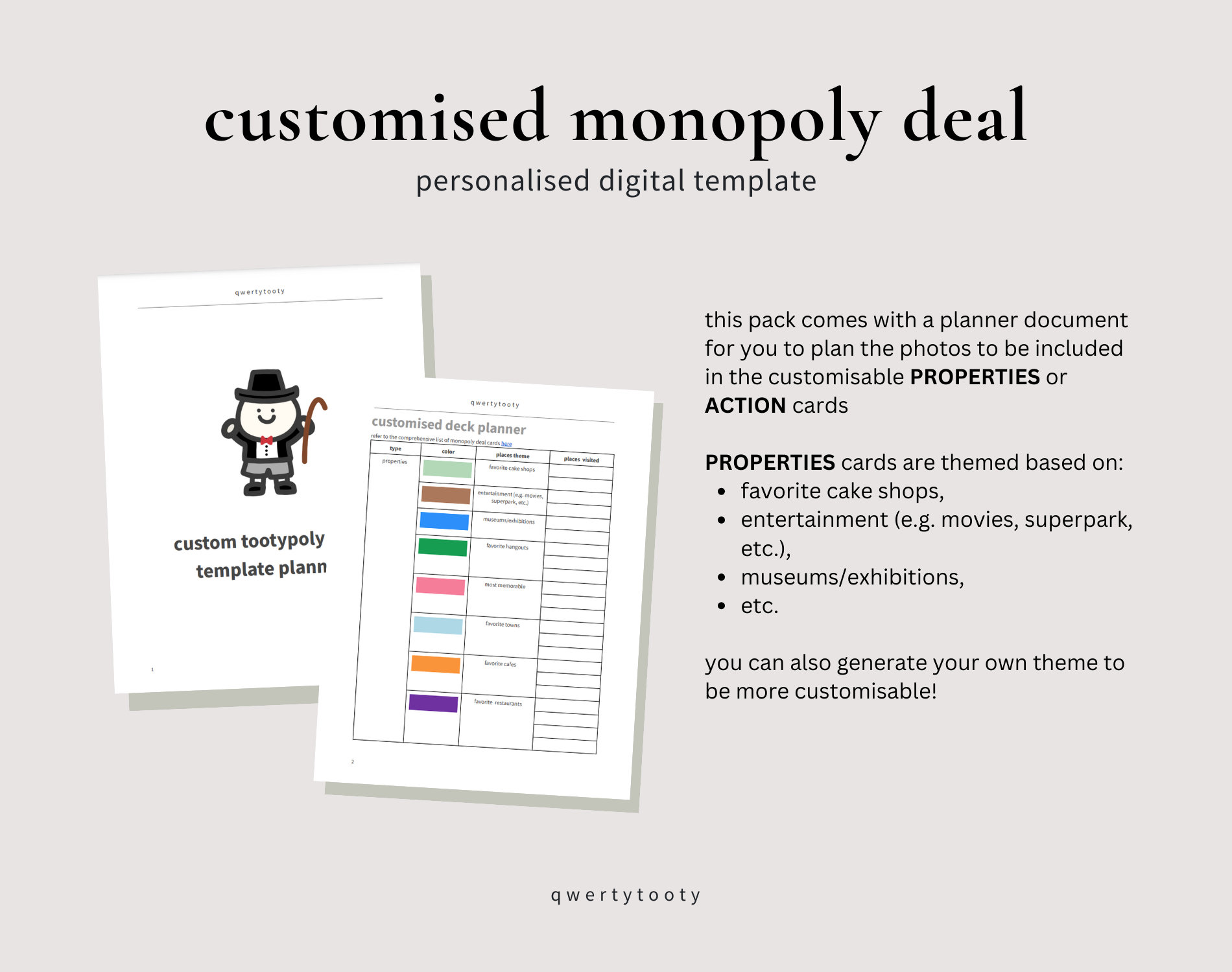 Custom Monopoly Deal | INSTANT DOWNLOAD | Game Card Template | Playing ...