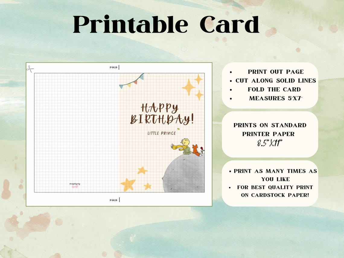 Printable Birthday Card, the Little Prince - Etsy